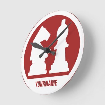 CHESS custom monogram & color wall clocks | Zazzle