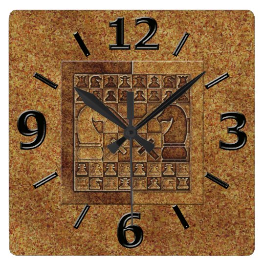 CHESS GAME IN STONE SQUARE WALL CLOCK | Zazzle.com