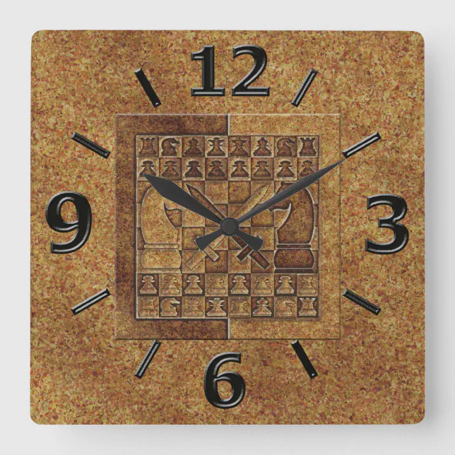 CHESS GAME IN STONE SQUARE WALL CLOCK | Zazzle