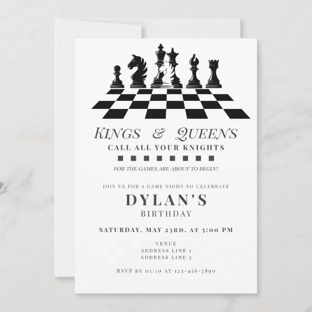 Chess Game Night Call Your Knight Any Age Birthday Invitation | Zazzle