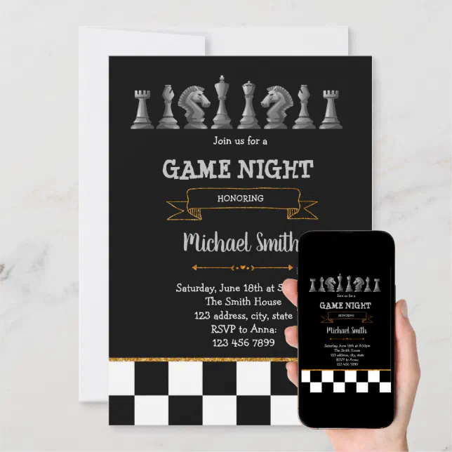 Chess game night party invitation | Zazzle