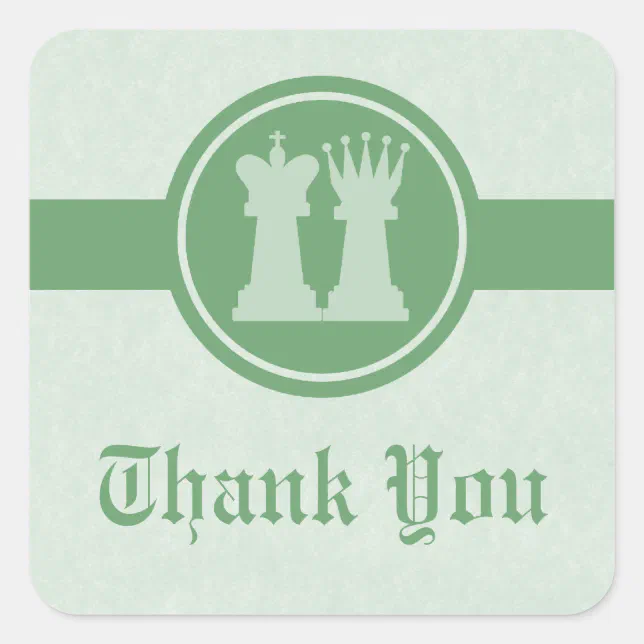 Chess King and Queen Thank You Stickers, Green Square Sticker | Zazzle