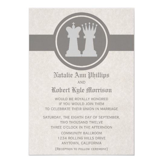 Chess King and Queen Wedding Invitation, Gray Invitation | Zazzle.com