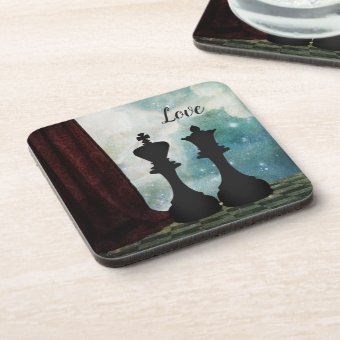 Chess Piece King and Queen Love Couples Beverage Coaster | Zazzle