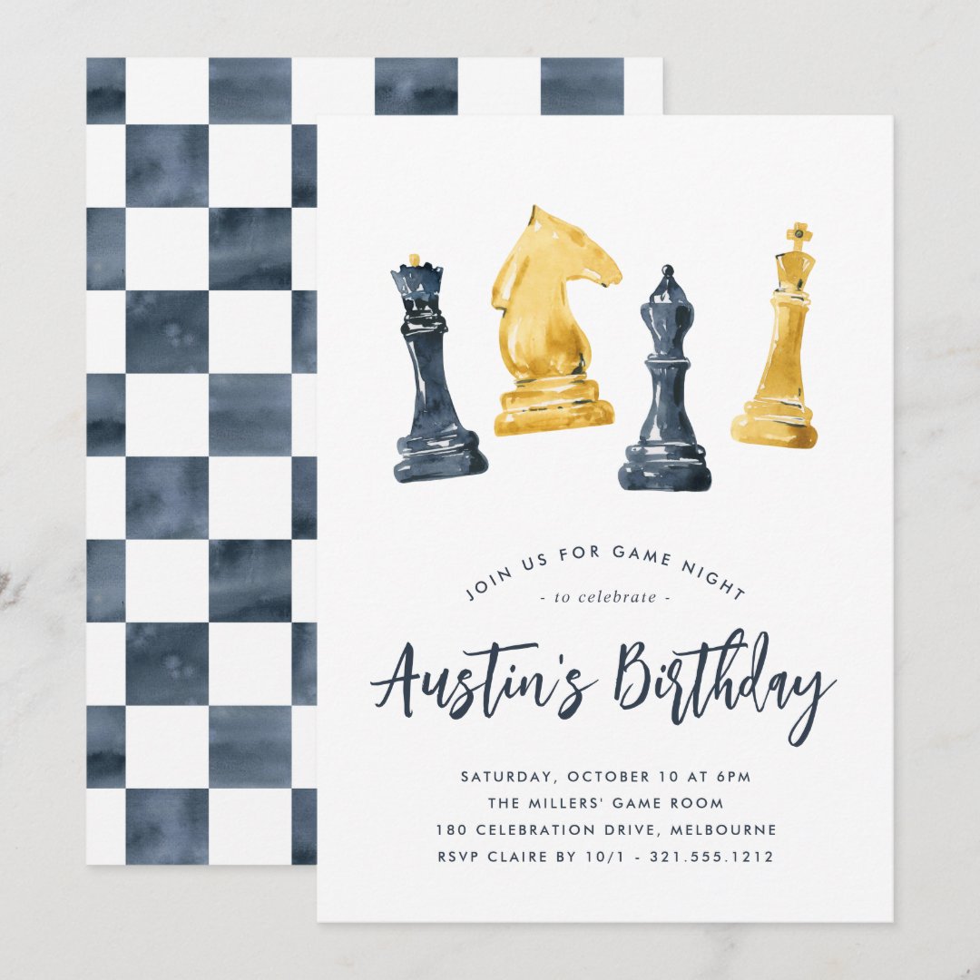 Chess Pieces Game Night Kids Birthday Party Invitation | Zazzle