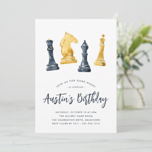 Chess Pieces Game Night Kids Birthday Party Invitation | Zazzle