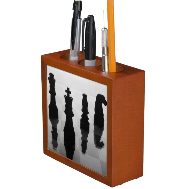 Chess pieces on chess board in black and white Pencil/Pen holder | Zazzle