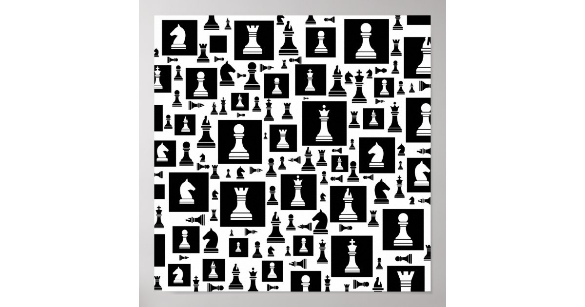 Chess Pieces Pattern - Black and white Poster | Zazzle