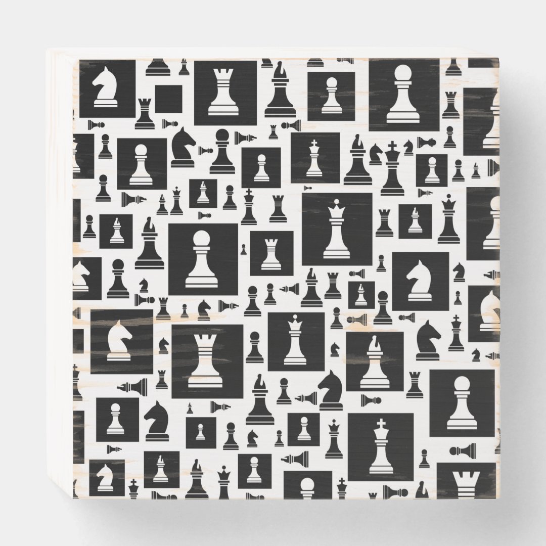 Chess Pieces Pattern - Black and white Wooden Box Sign | Zazzle