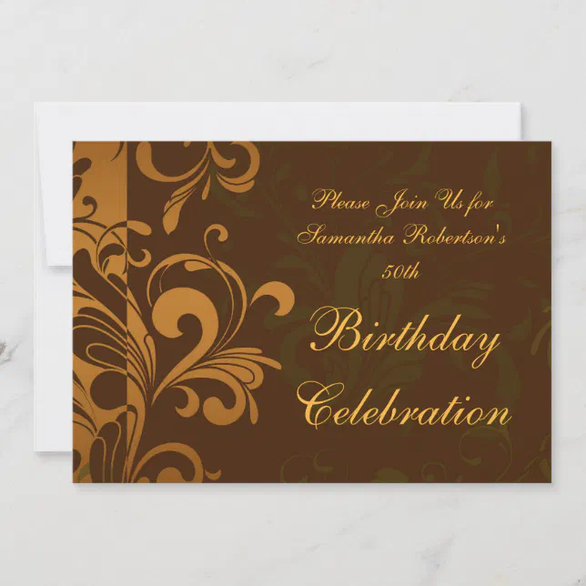 Chestnut Brown Swirl Birthday Party Invitations | Zazzle