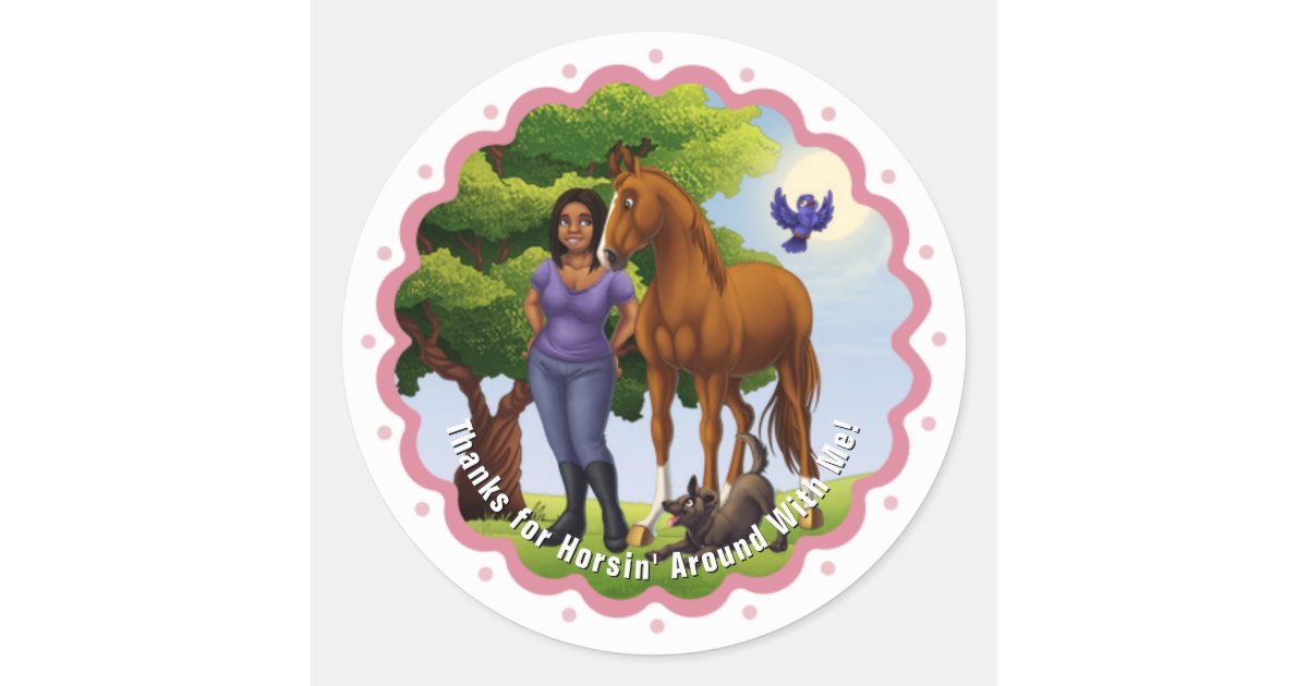Chestnut Horse and Girl Classic Round Sticker | Zazzle