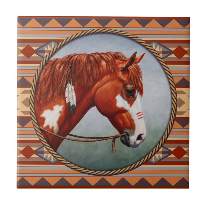 Chestnut Pinto Horse Southwest Indian Design Ceramic Tile | Zazzle.com