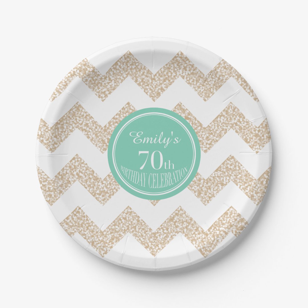 Chevron 70th Birthday Paper Plate Choose Color | Zazzle