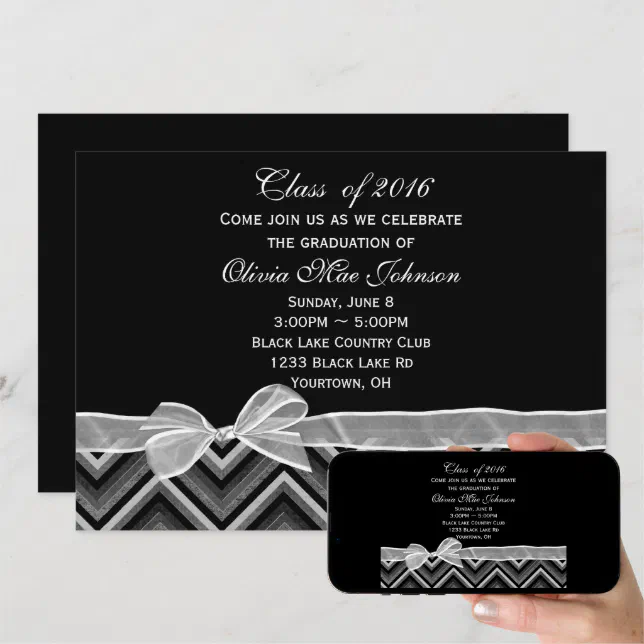 Chevron and Bow Graduation Invitation | Zazzle