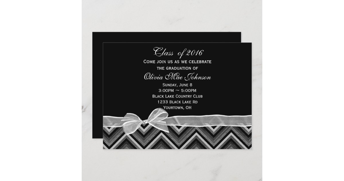 Chevron and Bow Graduation Invitation | Zazzle