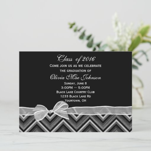 Chevron and Bow Graduation Invitation | Zazzle