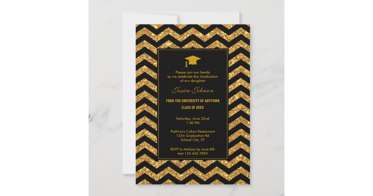 Chevron and Glitter Graduation Invitation | Zazzle
