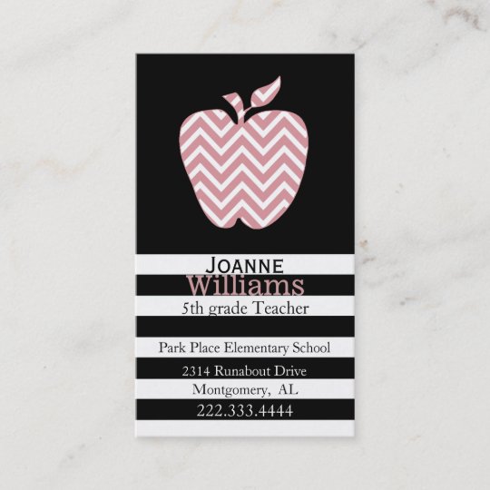 Chevron Apple and Stripes Teachers Business Card | Zazzle.com