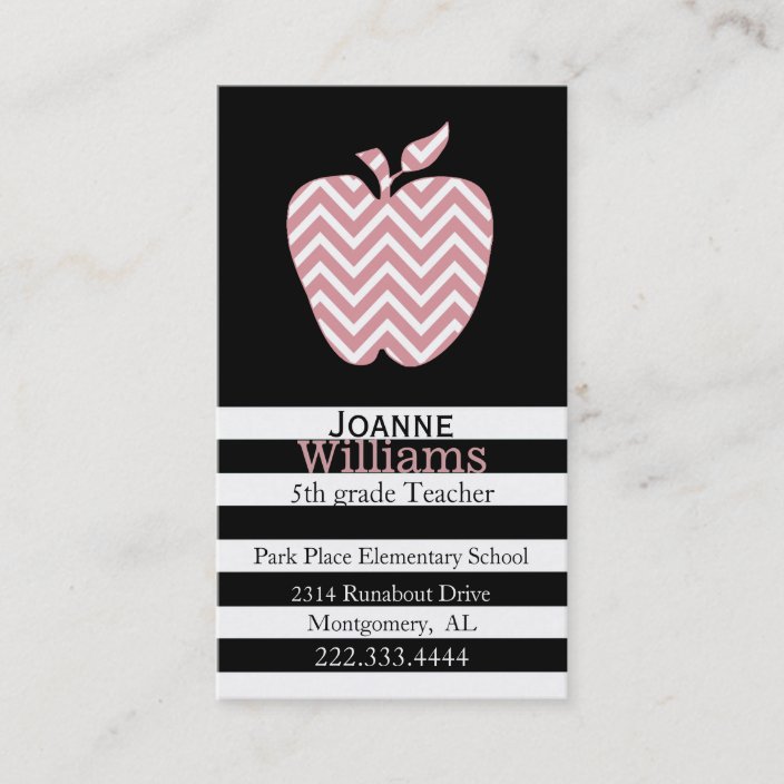 Chevron Apple and Stripes Teachers Business Card | Zazzle.com
