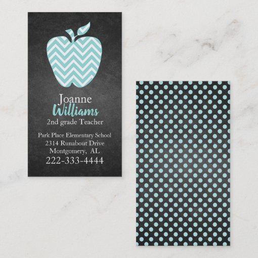Chevron Apple on Chalkboard Teachers Business Card | Zazzle