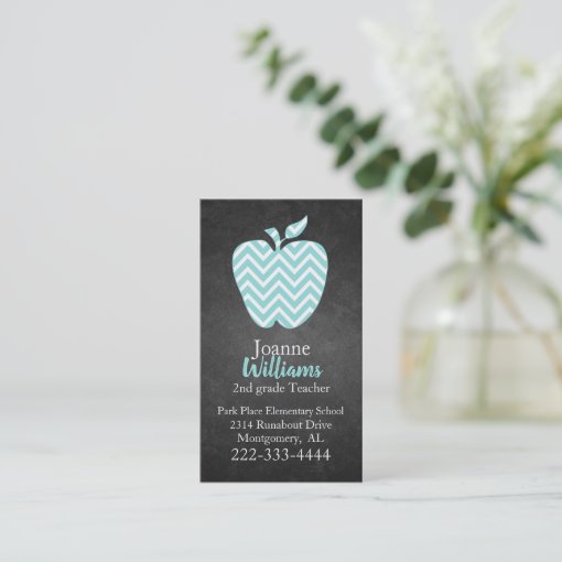 Chevron Apple on Chalkboard Teachers Business Card | Zazzle