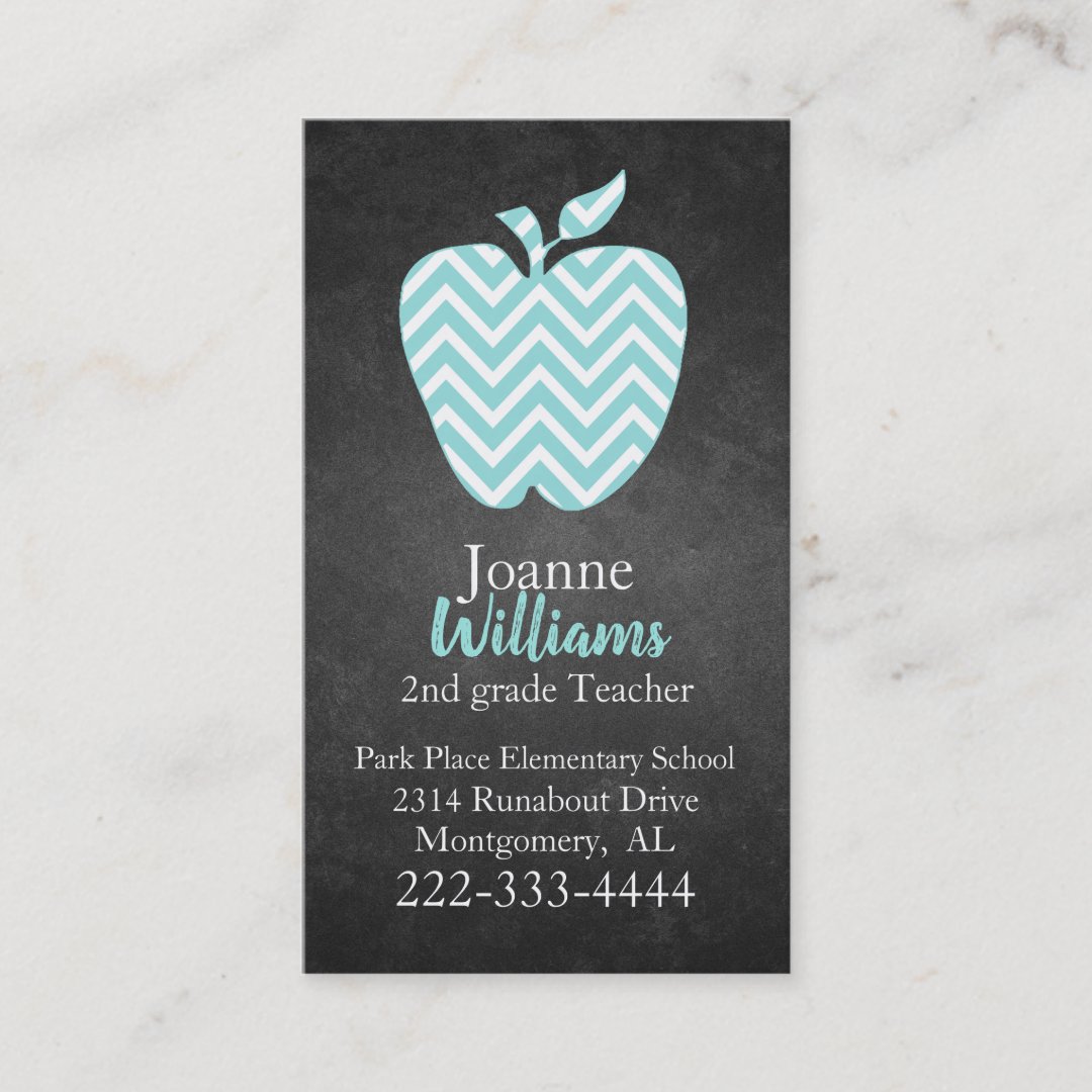 Chevron Apple on Chalkboard Teachers Business Card | Zazzle