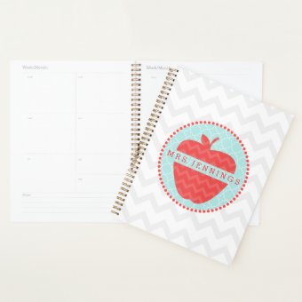 Chevron Apple Quatrefoil Personalized Teacher Planner | Zazzle