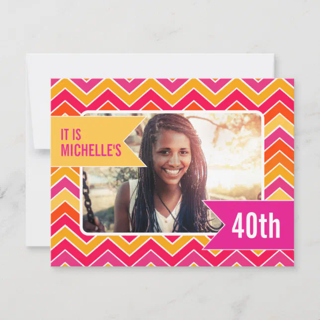 Chevron bright photo 40th birthday party invite | Zazzle