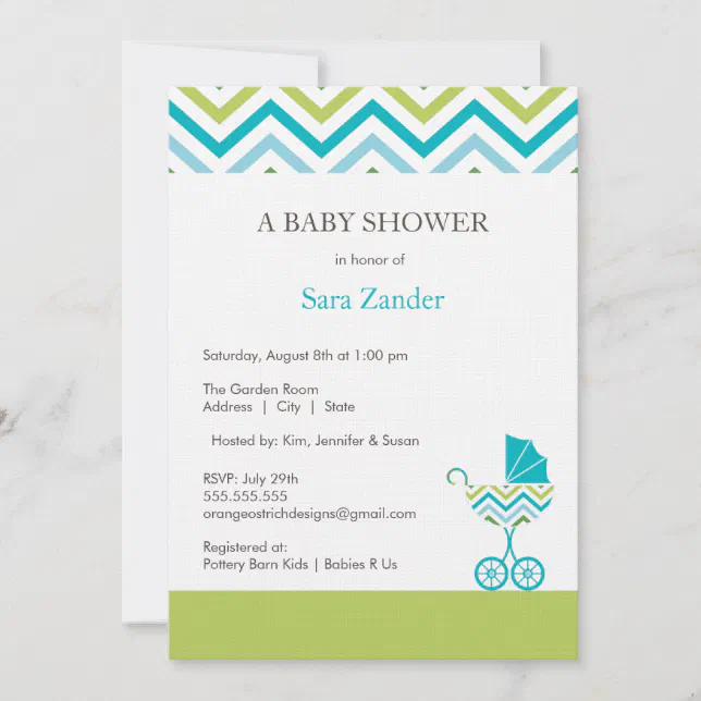 Chevron Carriage Baby Shower Invitation | Boy | Zazzle