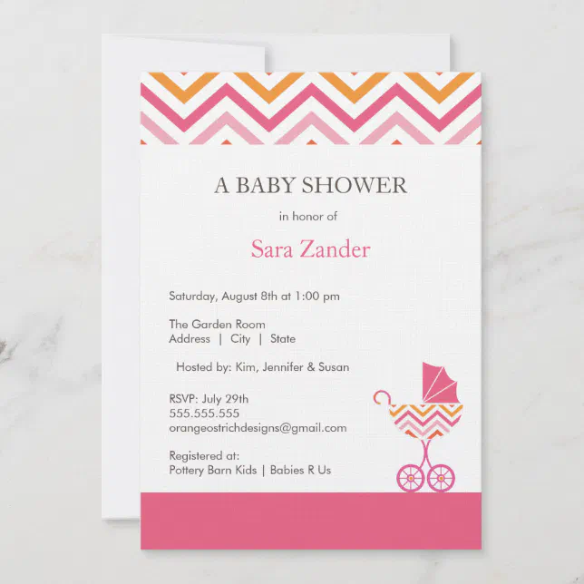 Chevron Carriage Baby Shower Invitation | Girl | Zazzle