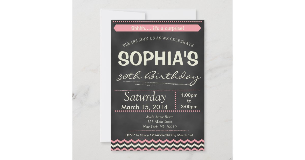 Chevron Chalkboard Surprise Birthday Invitation | Zazzle