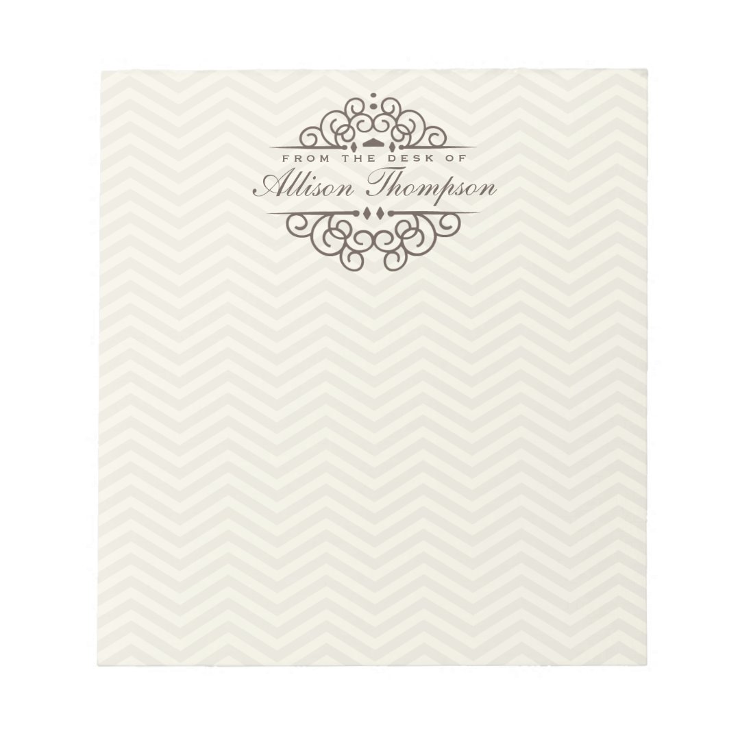 Chevron Chic Personalized Desk Notepad | Beige | Zazzle