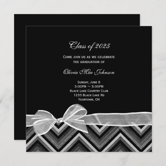 chevron design Graduation silver and black Invitation | Zazzle.com