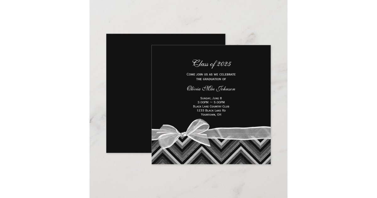 chevron design Graduation silver and black Invitation | Zazzle