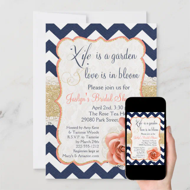 Chevron Garden Bridal Shower Invitations | Zazzle