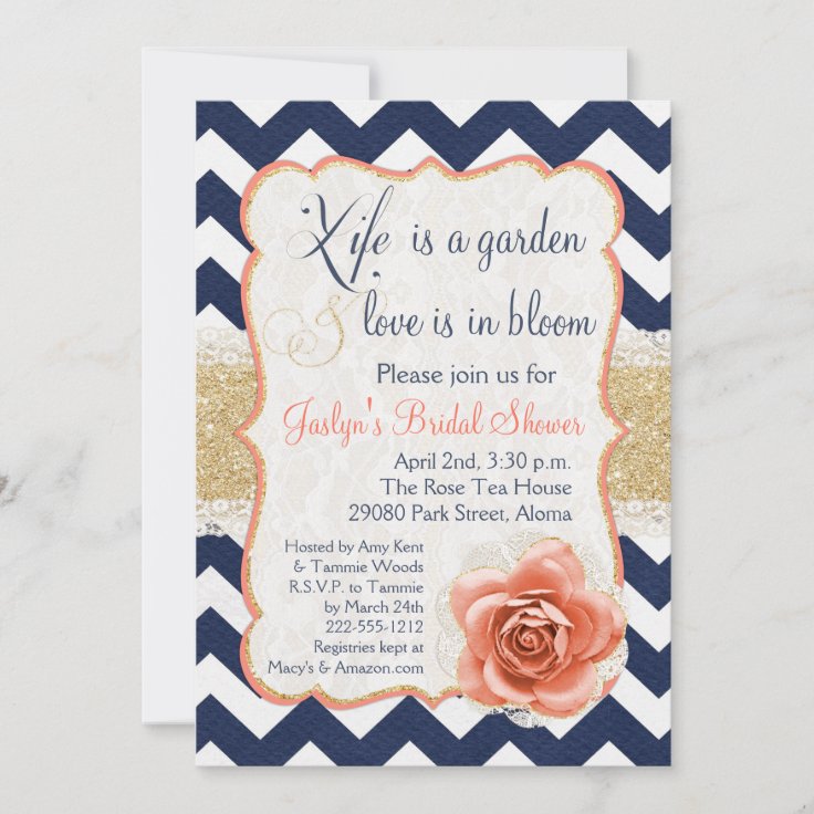 Chevron Garden Bridal Shower Invitations | Zazzle