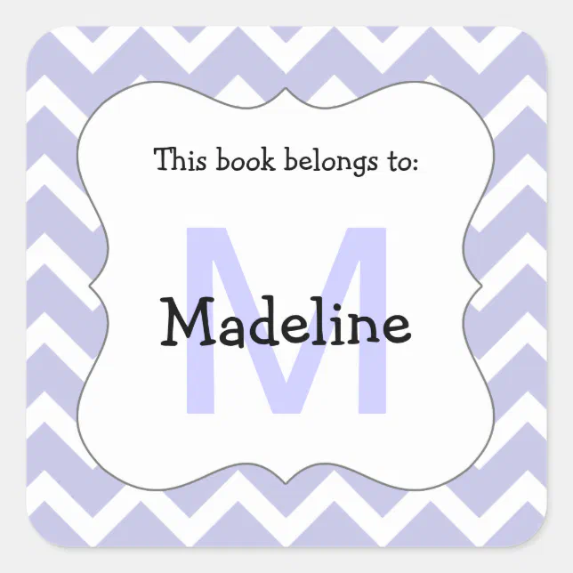 Chevron Monogram Bookplate Sticker lavender | Zazzle
