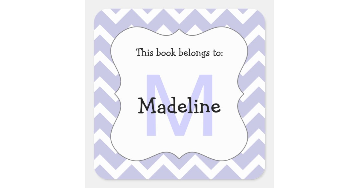 Chevron Monogram Bookplate Sticker lavender | Zazzle