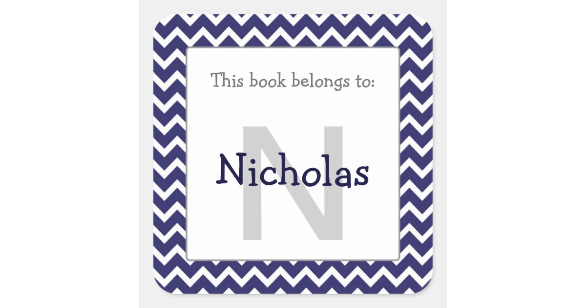 Chevron Monogram Bookplate Sticker navy blue | Zazzle