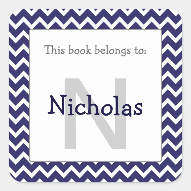 Chevron Monogram Bookplate Sticker navy blue | Zazzle