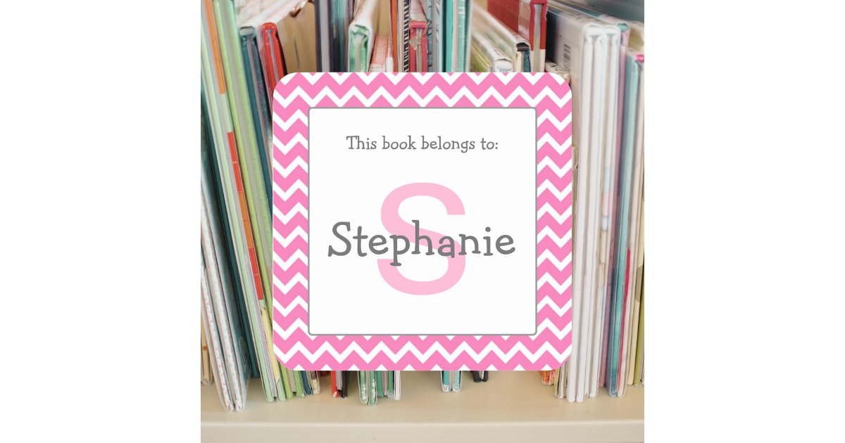 Chevron Monogram Bookplate Sticker pink and gray | Zazzle