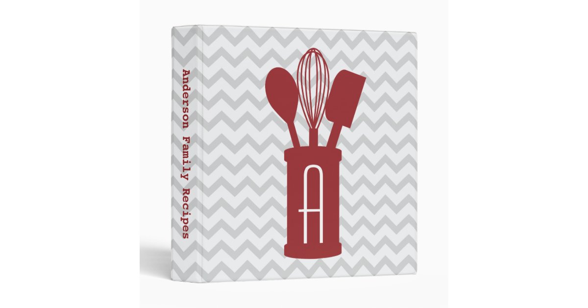 Chevron Monogram Kitchen Utensils Recipe Binder | Zazzle