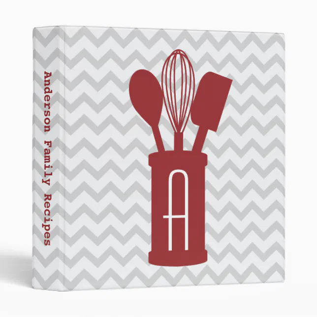 Chevron Monogram Kitchen Utensils Recipe Binder | Zazzle