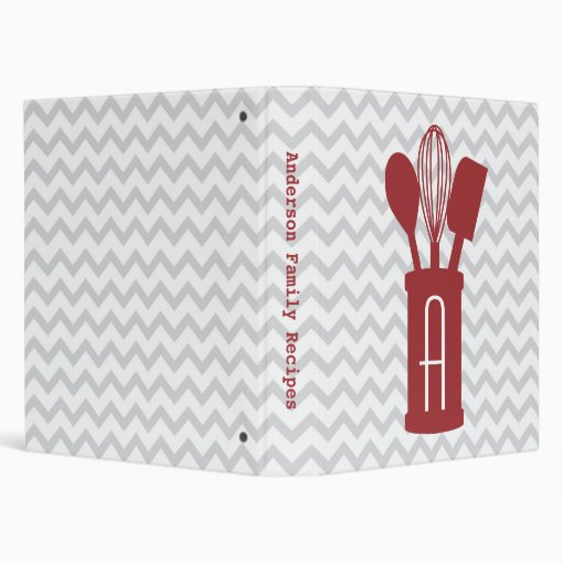 Chevron Monogram Kitchen Utensils Recipe Binder | Zazzle
