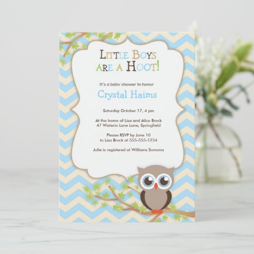 Chevron Owl Themed Baby Shower Invitations - Boy | Zazzle
