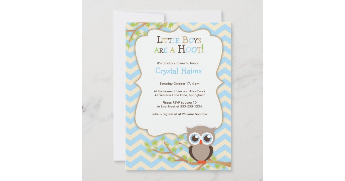 Chevron Owl Themed Baby Shower Invitations - Boy | Zazzle