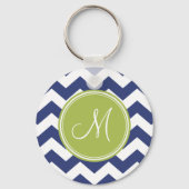 Chevron Pattern with Monogram - Navy Lime Keychain | Zazzle