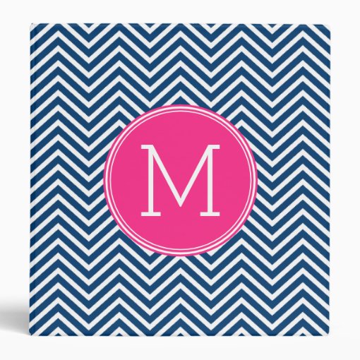 Chevron Pattern with Monogram - Navy Magenta Binder | Zazzle