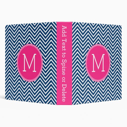 Chevron Pattern with Monogram - Navy Magenta Binder | Zazzle