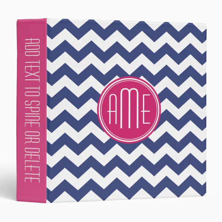 Chevron Pattern with Monogram - Navy Magenta Binder | Zazzle